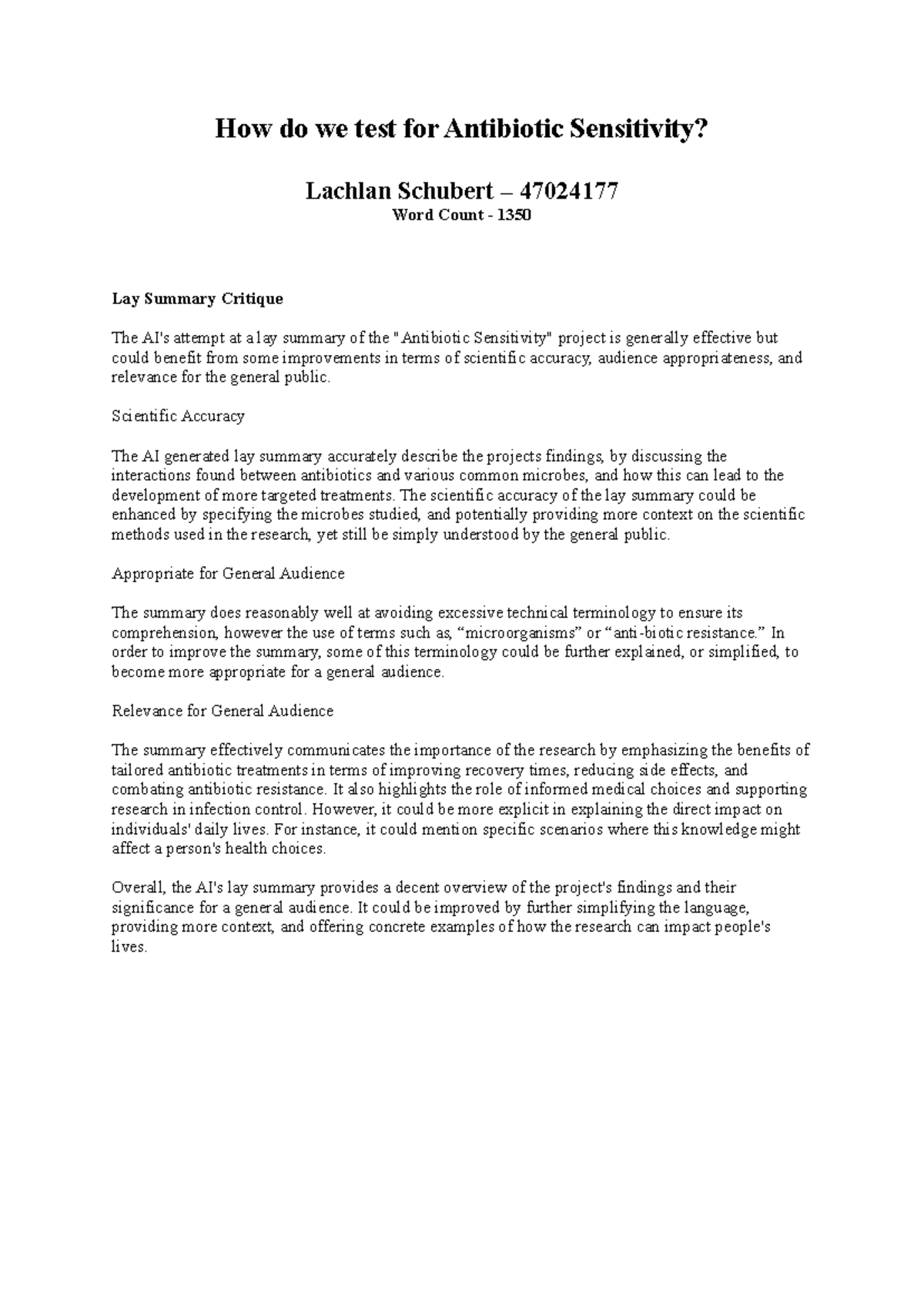 Antibiotic Sensitivity Testing: Methods and Findings (47024177) - Studocu