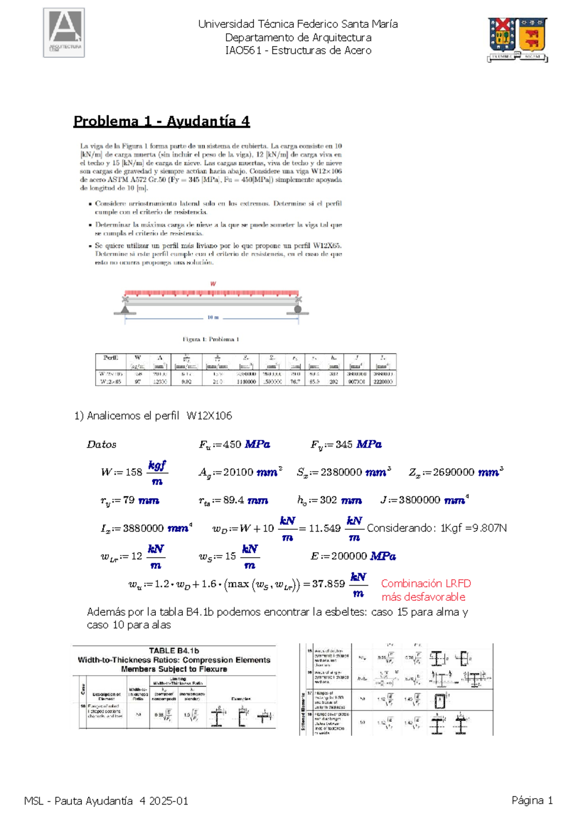 IAO561 Ayudantía 4: Análisis de Estructuras de Acero 2025-01 - Studocu