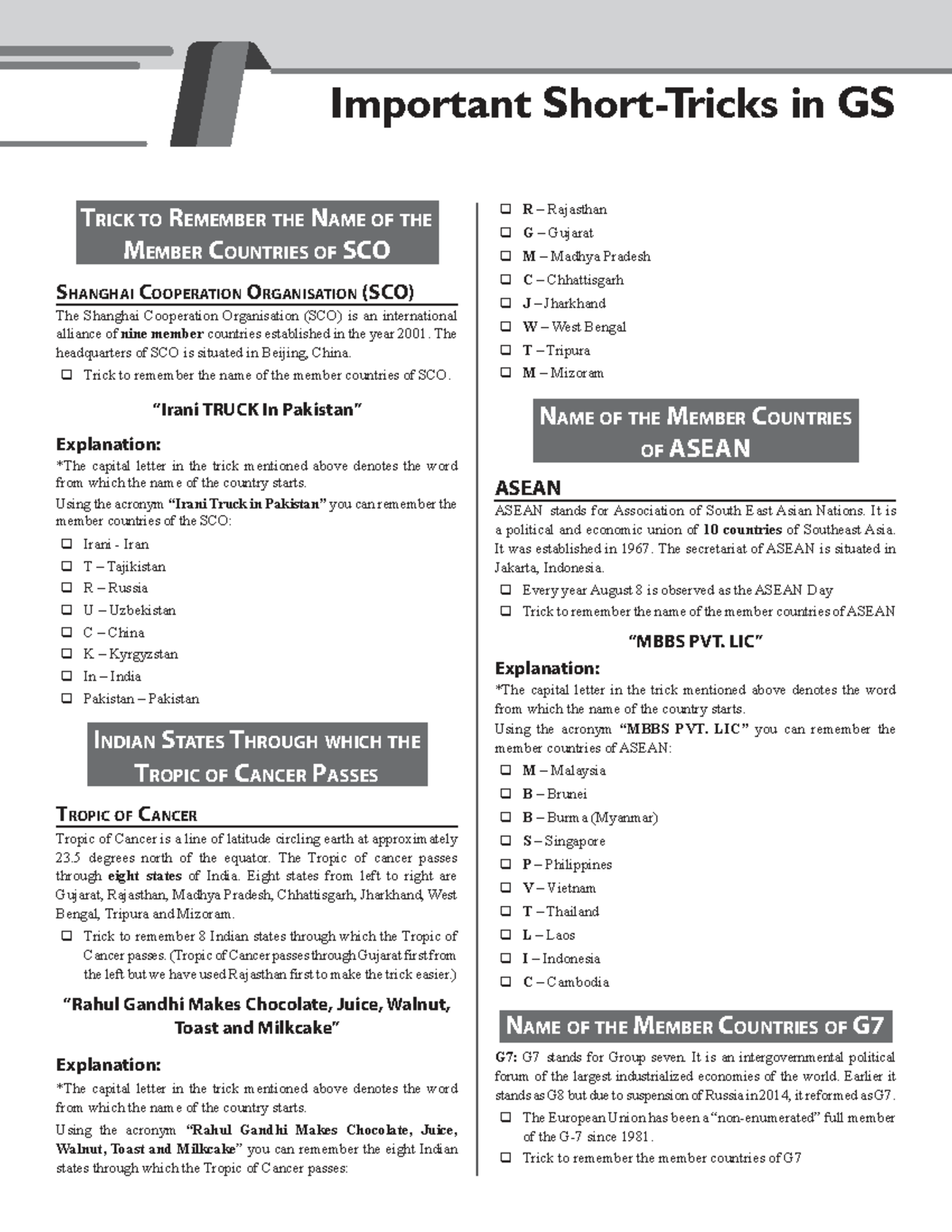 Tricks to Remember Member Countries of SCO, ASEAN, G7, and More - Studocu