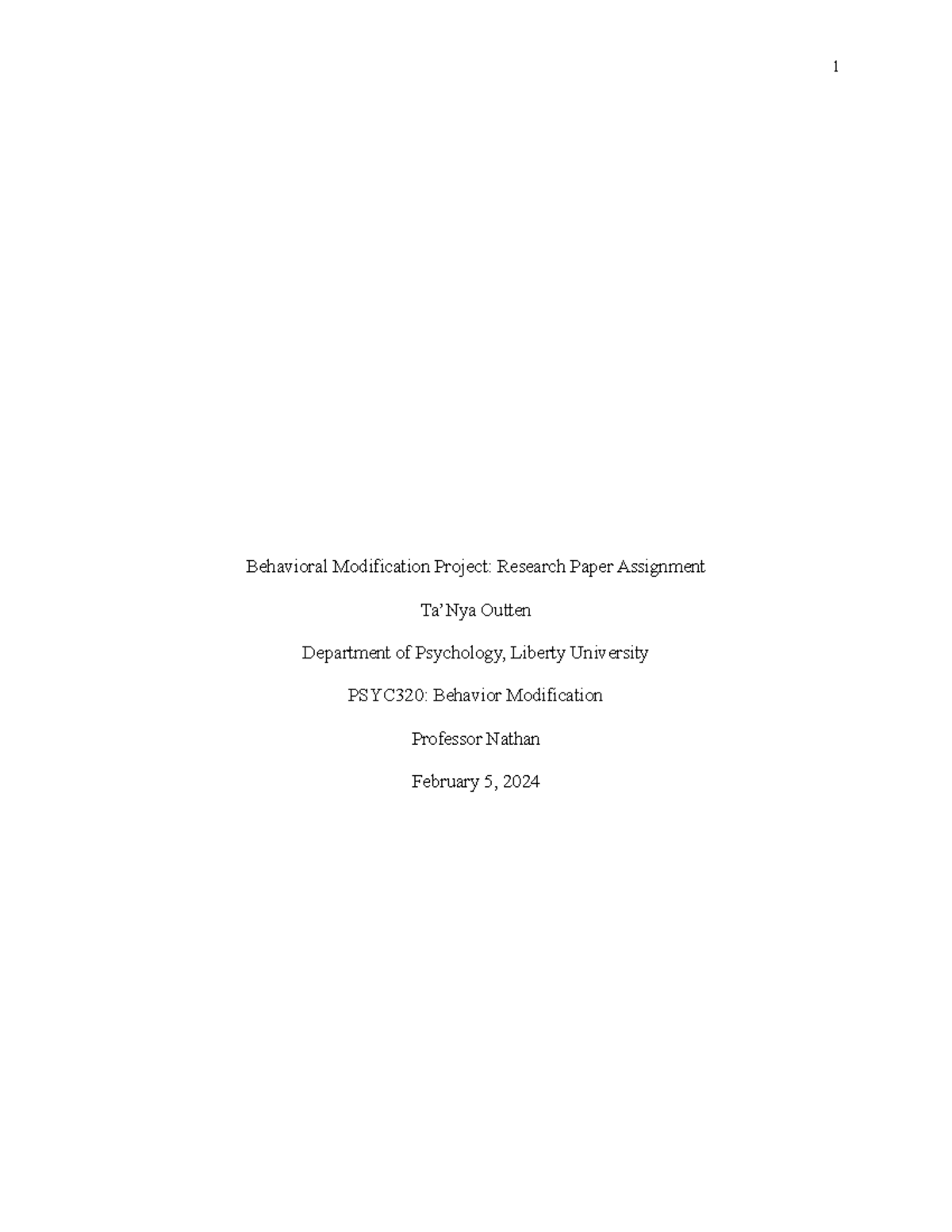 PSYC320: Behavior Modification Project Research Paper on Exercise ...