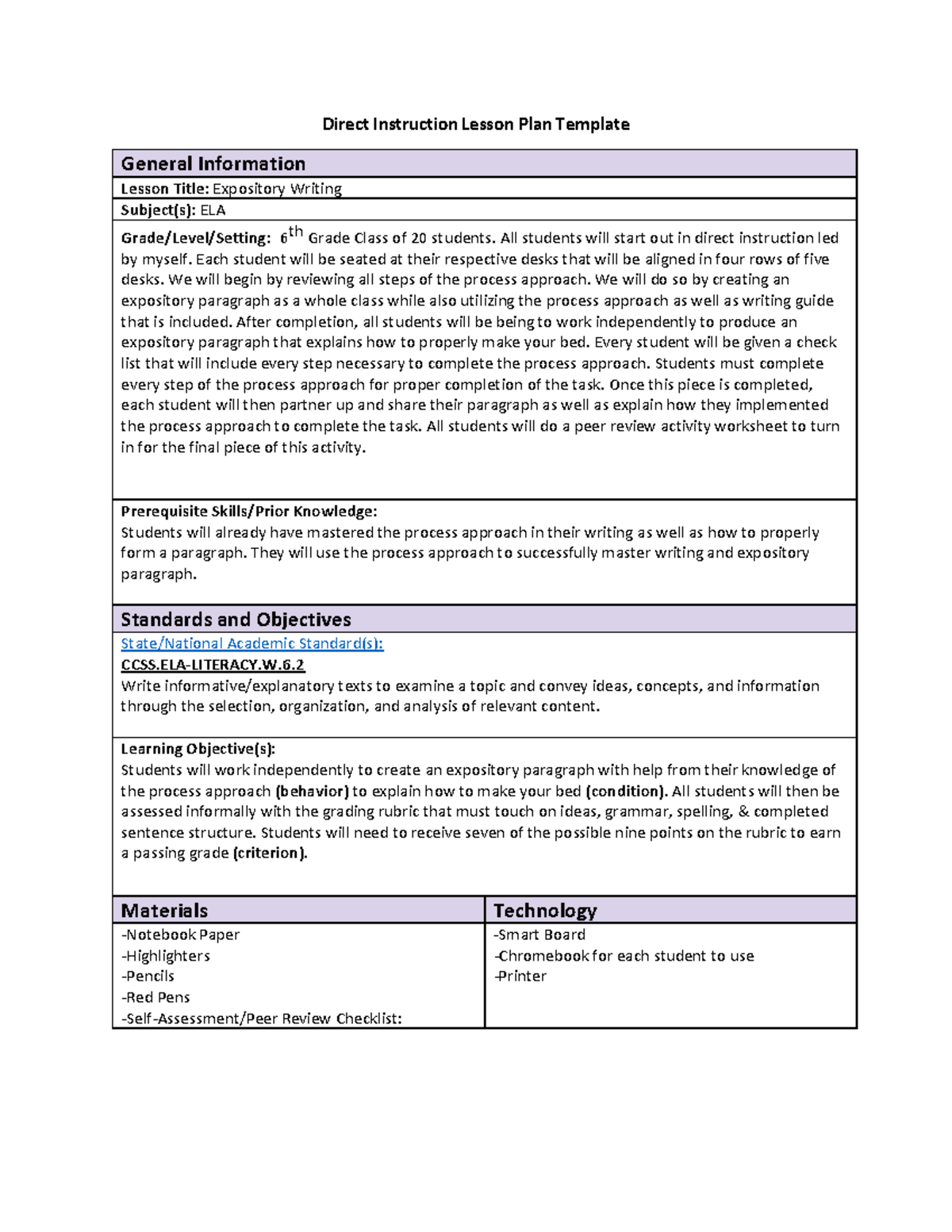 C365 Task 1 - Task 1 - Direct Instruction Lesson Plan Template General ...