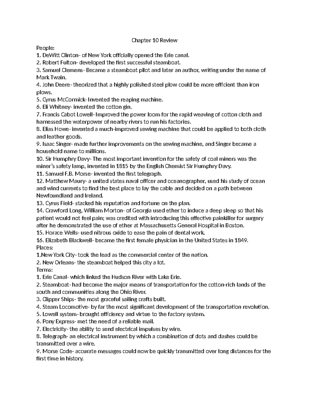 Chapter 10 Review: Key Figures & Innovations in American History - Studocu