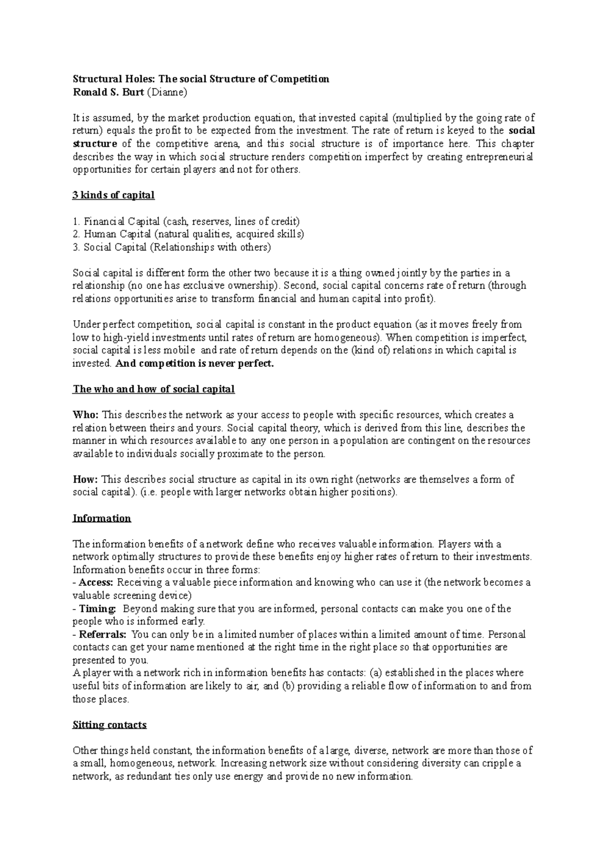Structural Holes in Competition: Insights from Burt (1992) - Studeersnel
