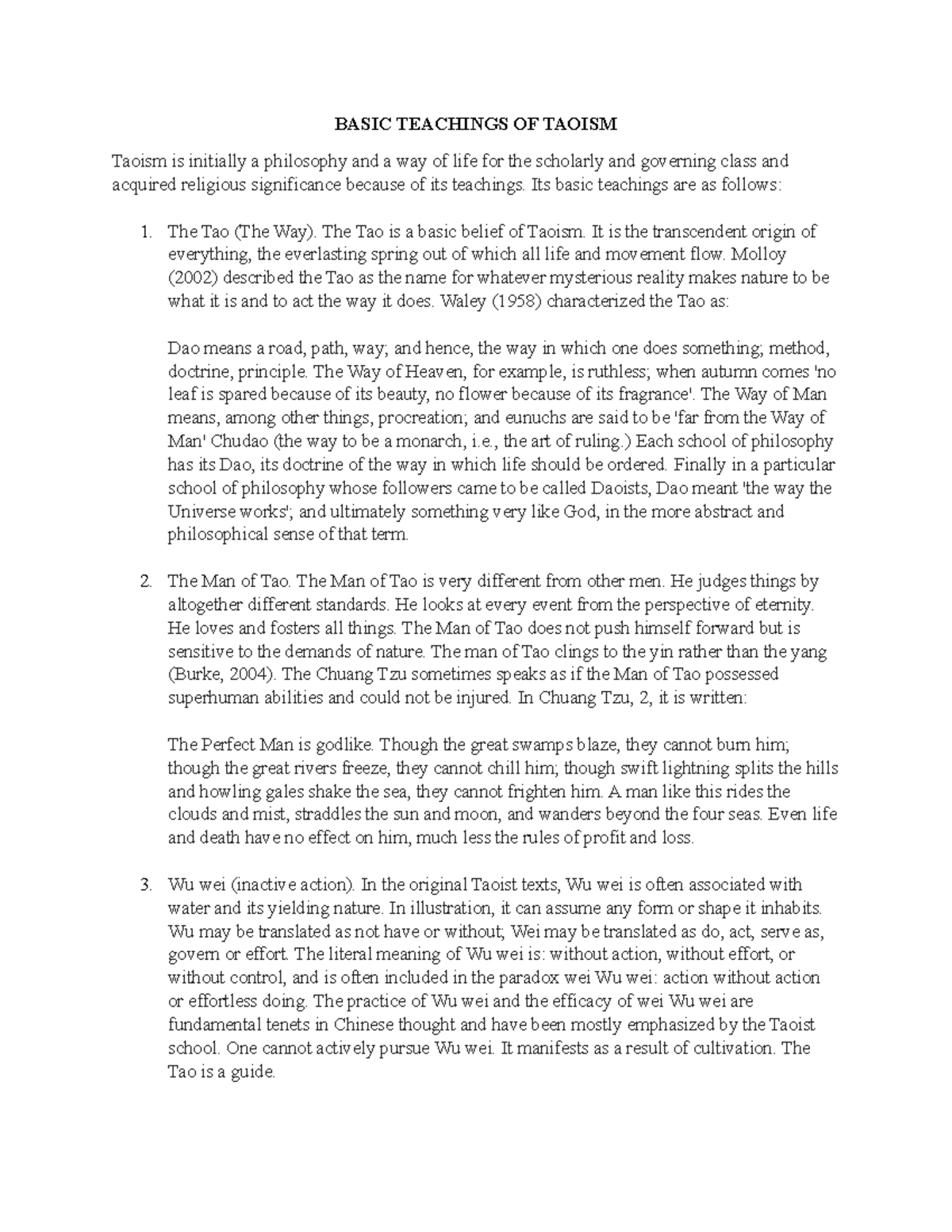 Basic Teachings OF Taoism - BASIC TEACHINGS OF TAOISM Taoism is ...