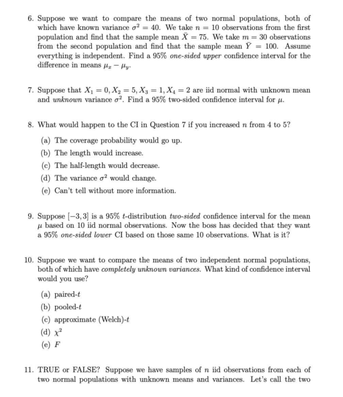 3030 HW - Confidence Intervals and Mean Comparisons Review - Studocu