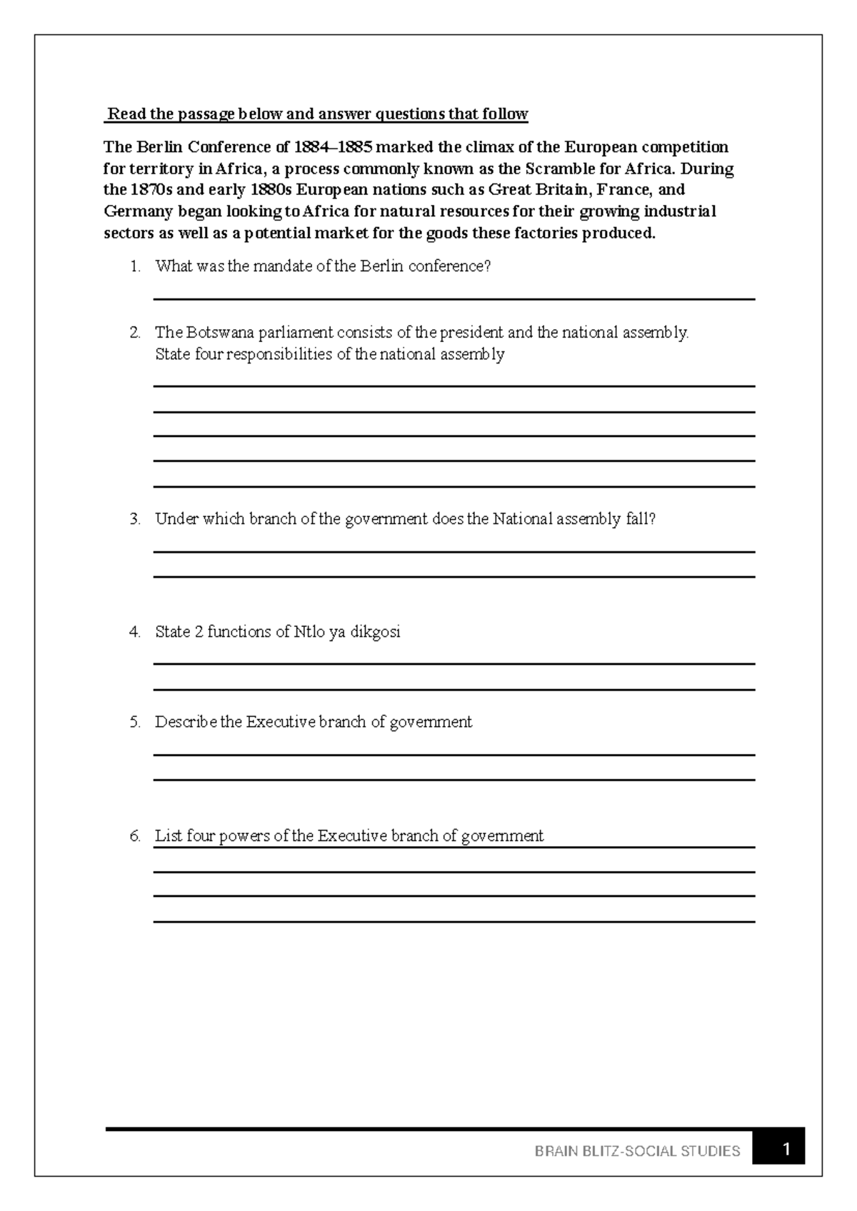 BBT-JC- Social Studies: The Structure of Botswana's Government and ...