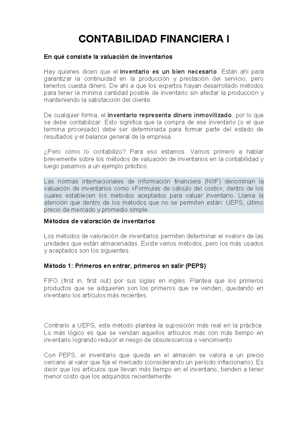Valuación de Inventarios en Contabilidad Financiera I: Métodos y ...