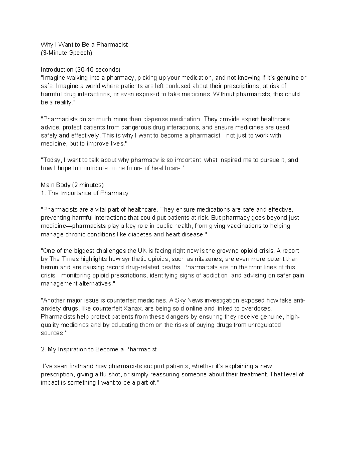 "Why I Want to Be a Pharmacist: A 3-Minute Speech on Pharmacy's Impact ...