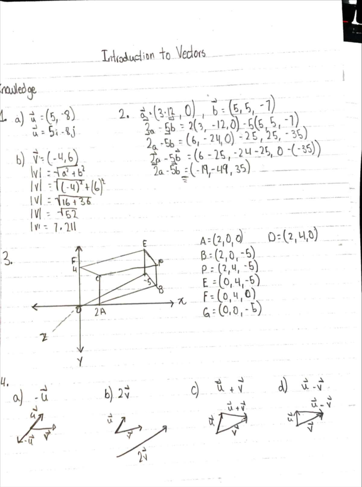 Intro to vectors - Introduction to Vectors knowledge 1. a) 15 2. 1s b ...