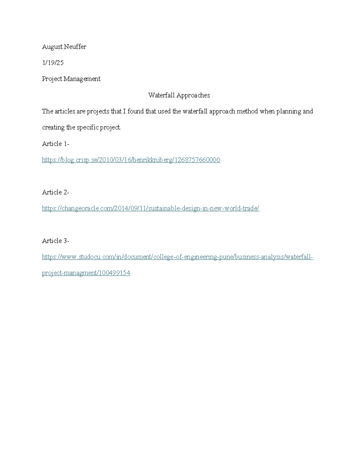 Article Review 1Project Waterfall - JS-350-A - August Neuffer 1/19 ...