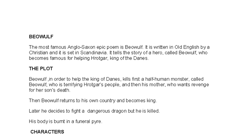 BEOWULF: An Analysis of Themes, Characters, and Plot - Studocu