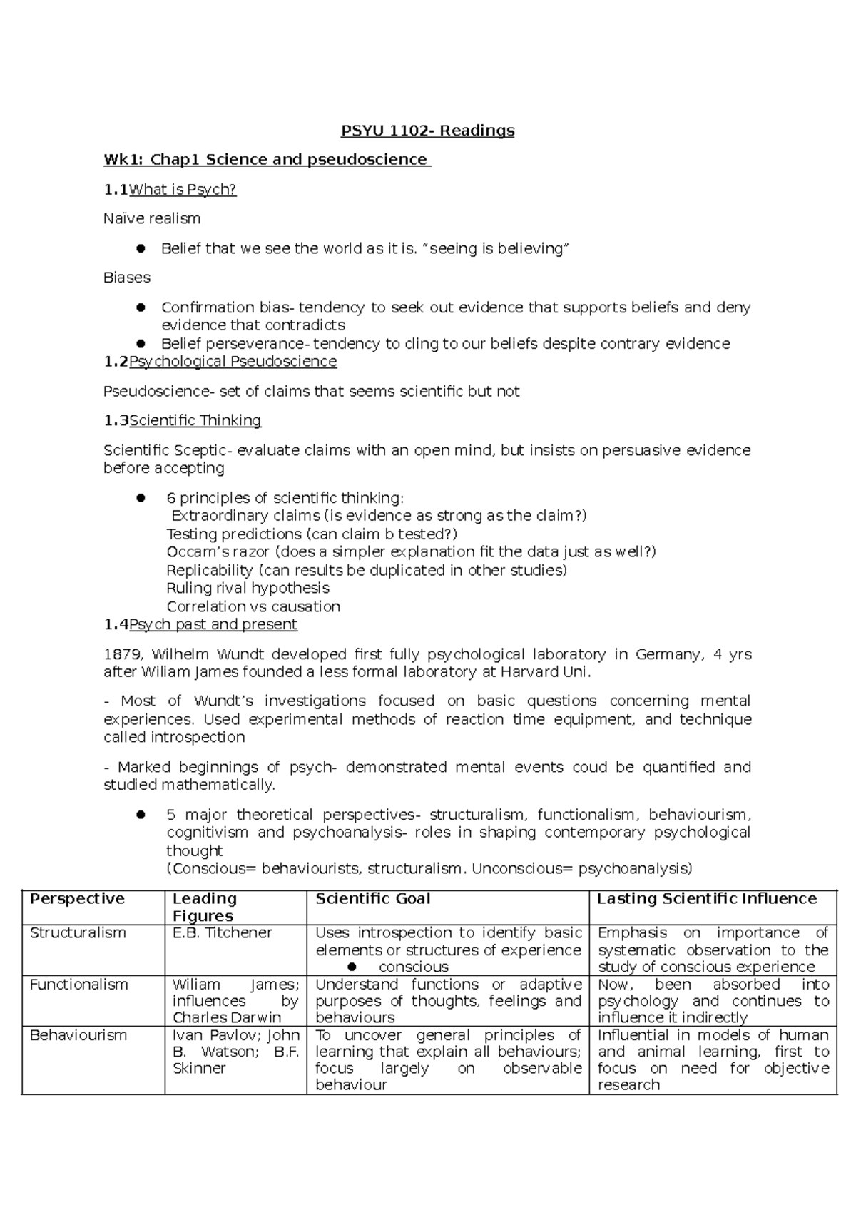 PSYU 1102 Readings: Week 1 & 2 Overview of Psychology and Development ...