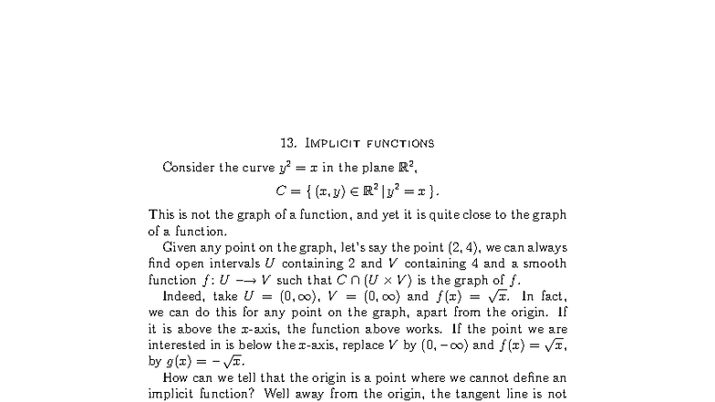 MIT 18.022F: Implicit Functions and the Implicit Function Theorem - Studocu