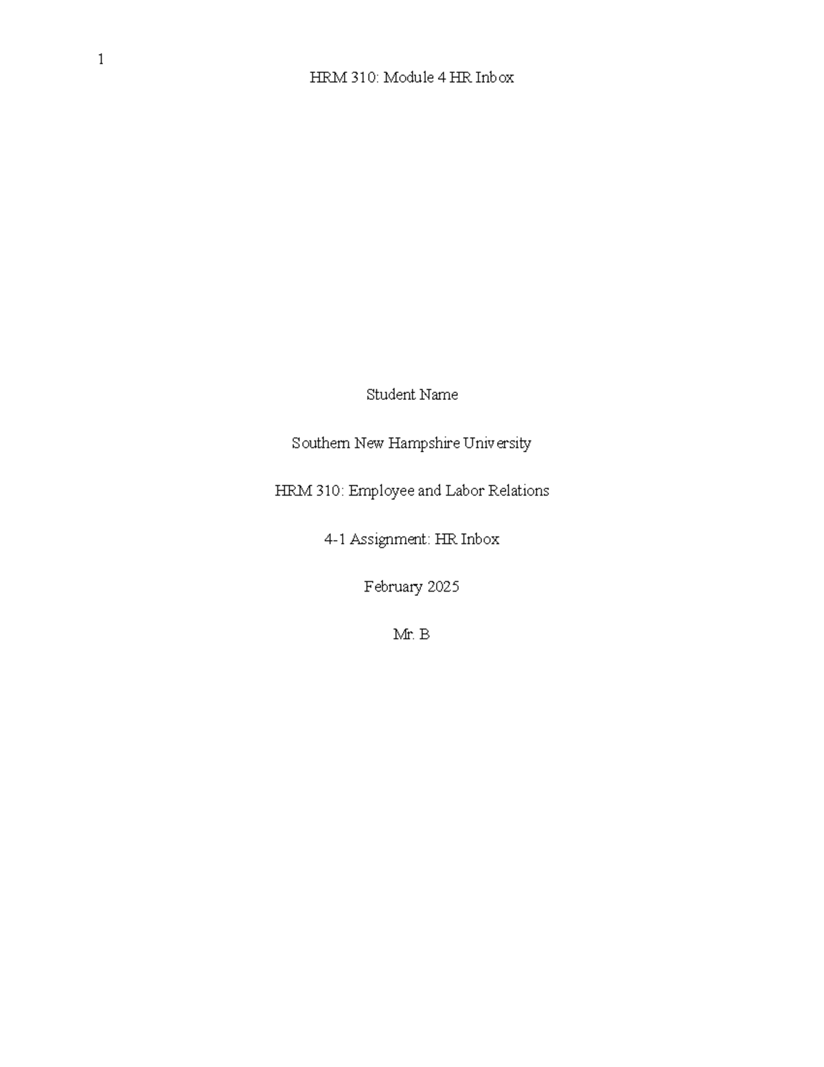 HRM 310: Module 4 HR Inbox - Employee Questions & HR Responses - Studocu