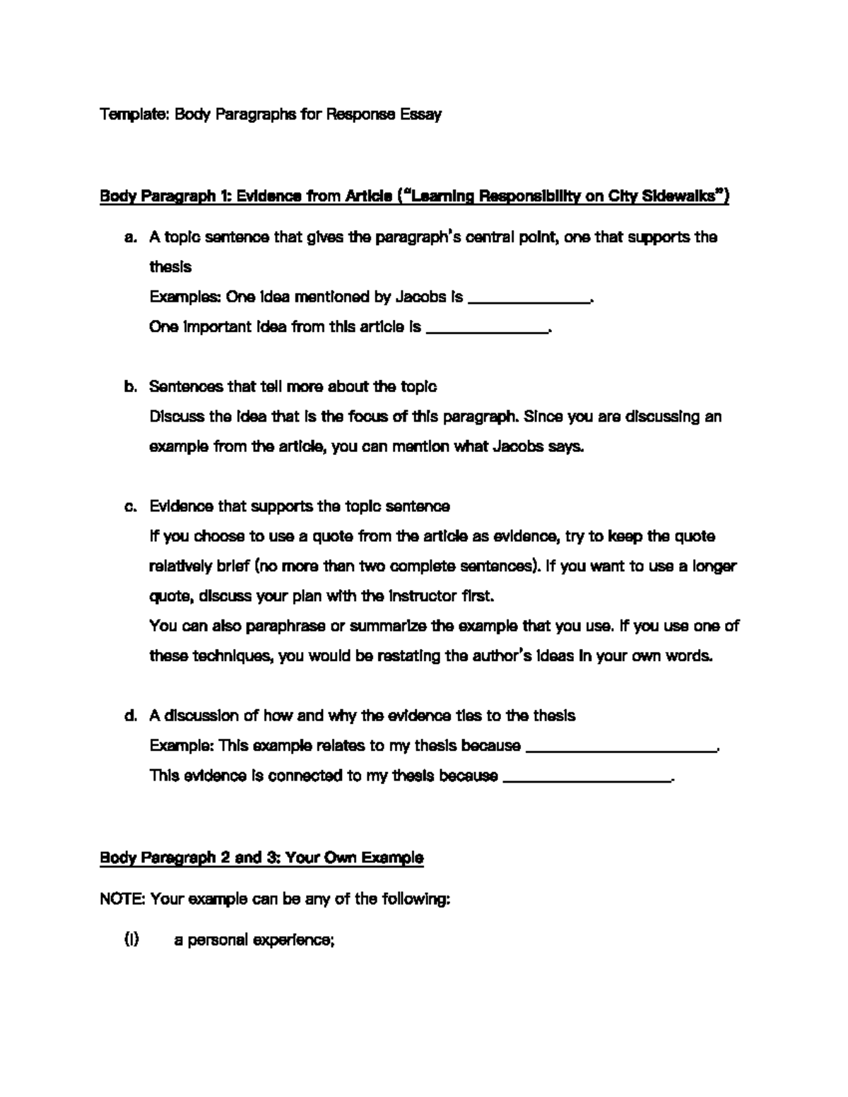 Response Essay Body Paragraphs Template: Evidence & Discussion - Studocu