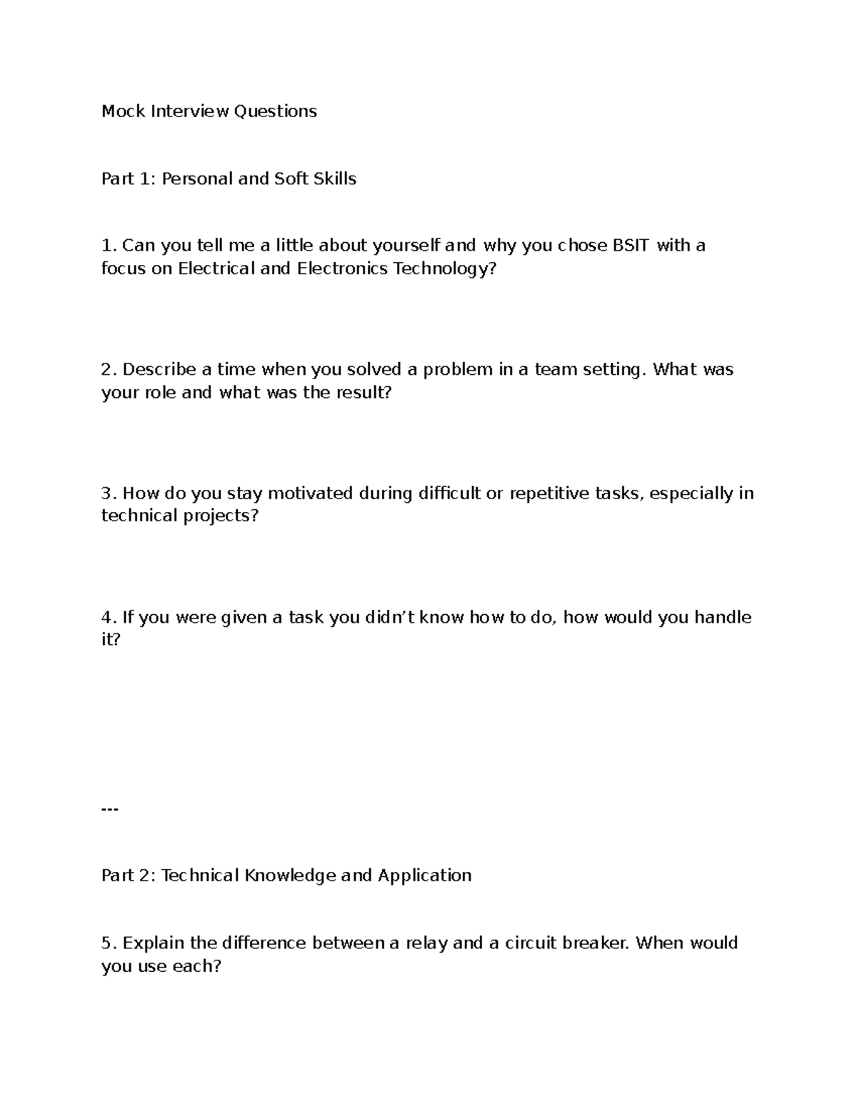 Mock Interview Questions for BSIT: Personal, Technical & Industry ...