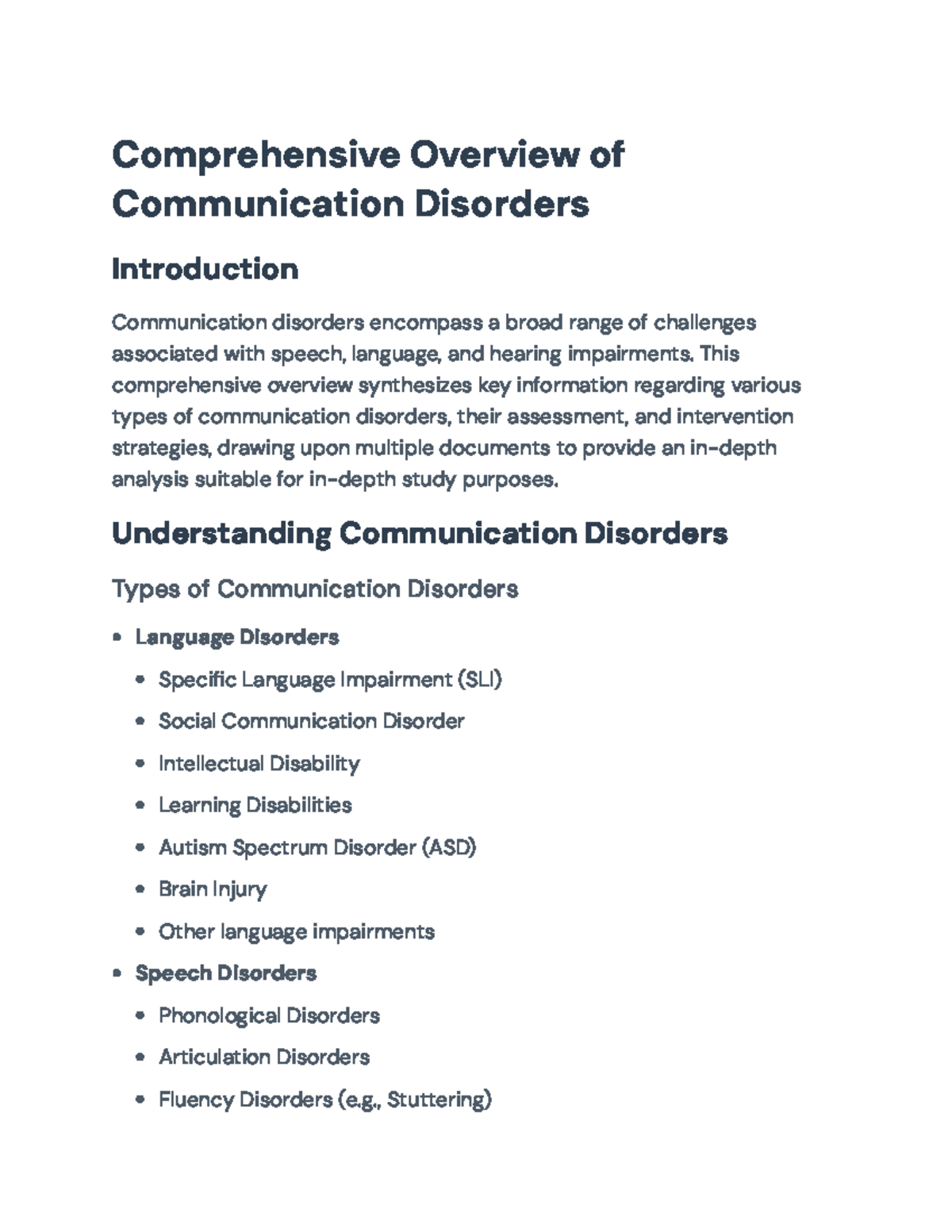 Comprehensive Overview of Communication Disorders: Assessment ...