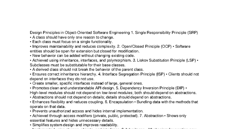 OOSE Design Principles: Key Concepts and Guidelines - Studocu