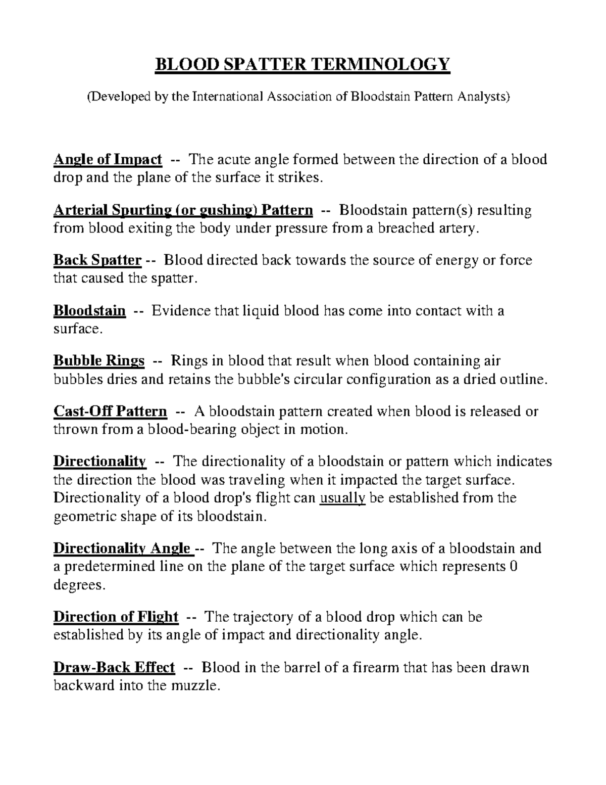 Blood Spatter Terminology (Lesson 18) - Key Definitions and Concepts ...