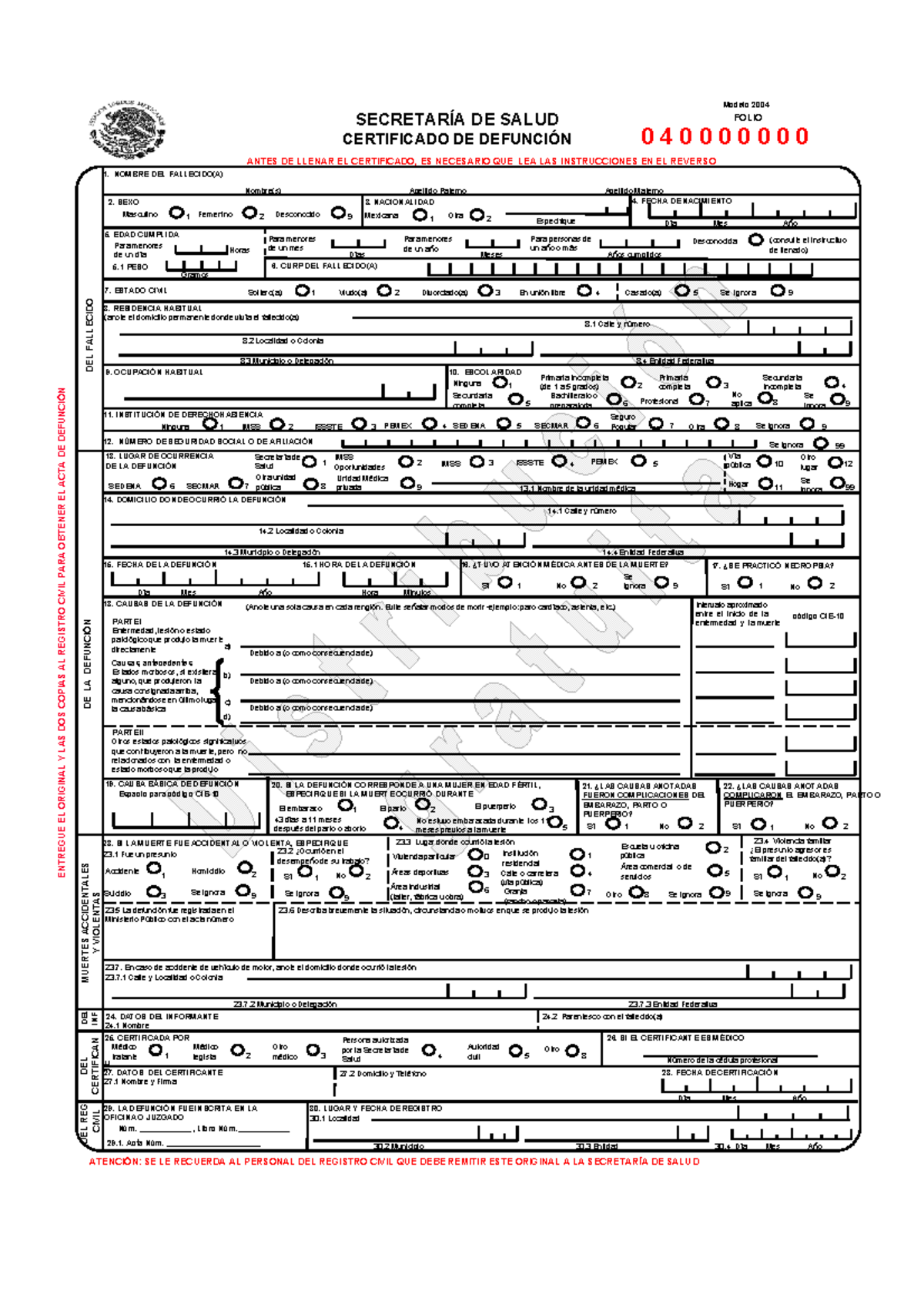 Certificado de Defunción - Instrucciones y Detalles a Completar - Studocu