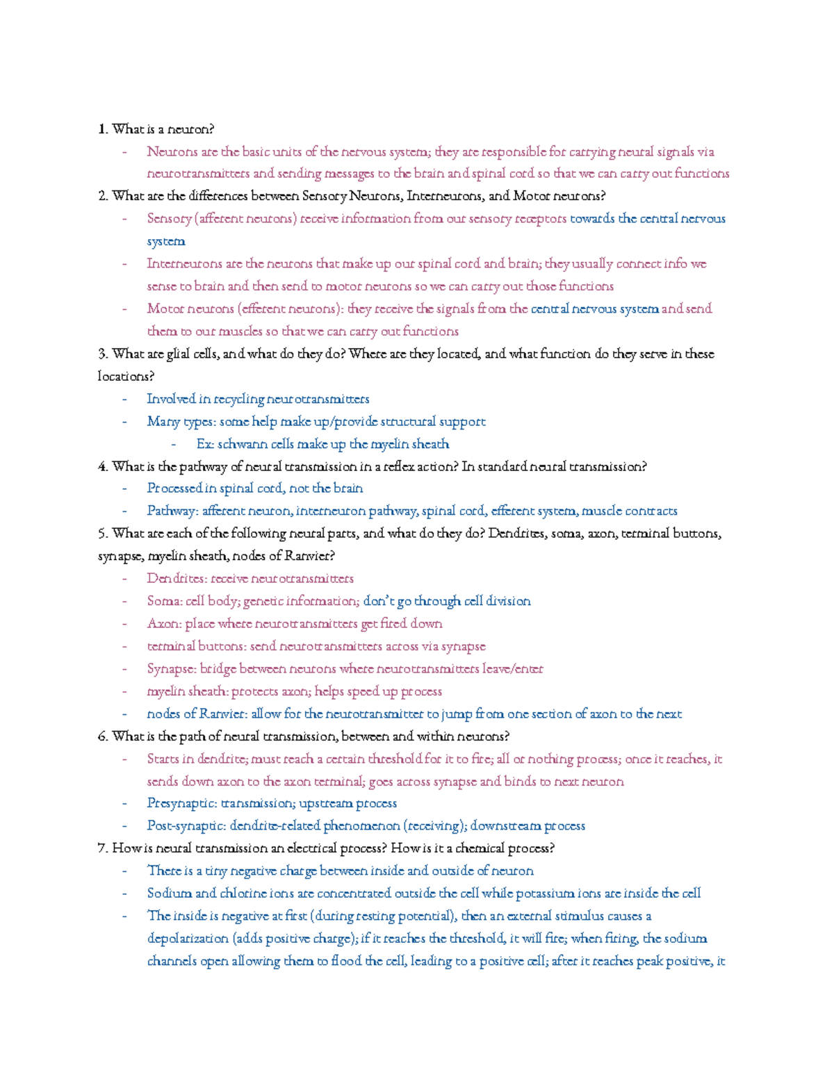 Neuroscience Study Guide: Key Concepts & Functions (PSY 101) - Studocu