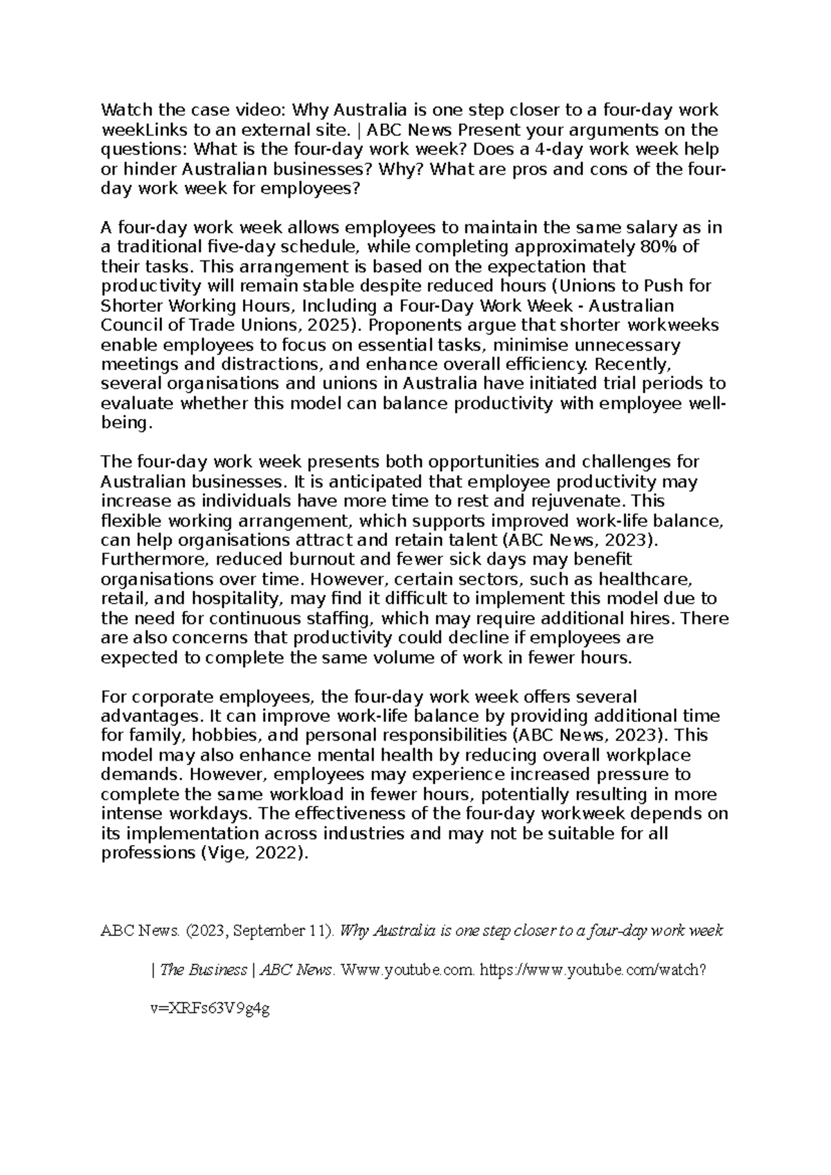 HRM Wk4 Journal: Analyzing the Four-Day Work Week in Australia - Studocu