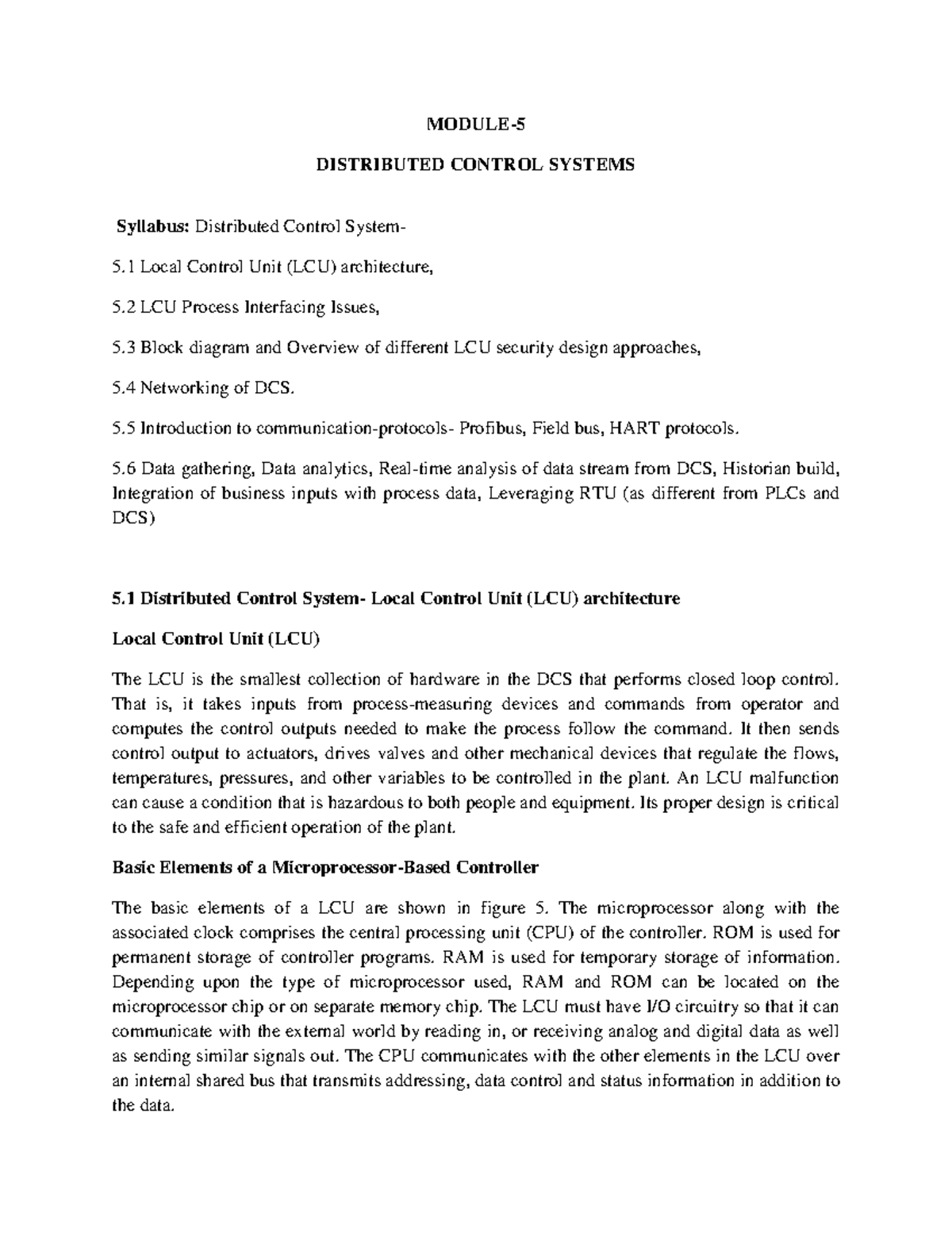Distributed Control Systems (Module 5) - Complete Overview and Notes ...
