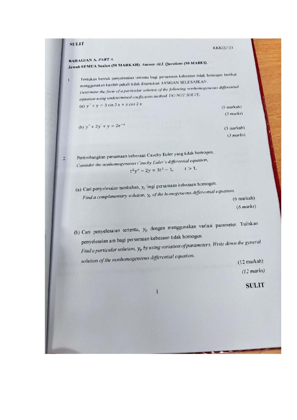 KKKQ2123 Final Exam: Differential Equations & Mixing Problems - Studocu