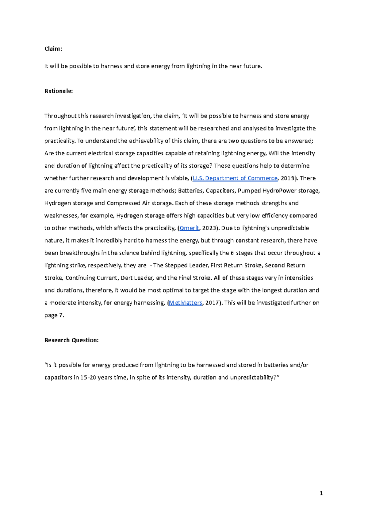 Harnessing Lightning Energy: Feasibility and Storage Methods (PHYS FA2 ...