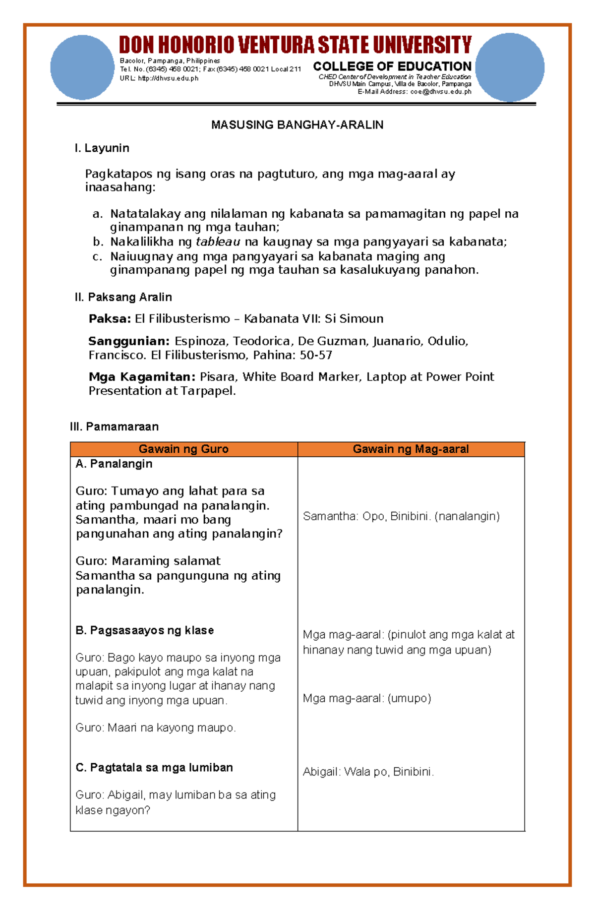 Masusing Banghay-Aralin sa El Filibusterismo Kabanata VII: Si Simoun ...