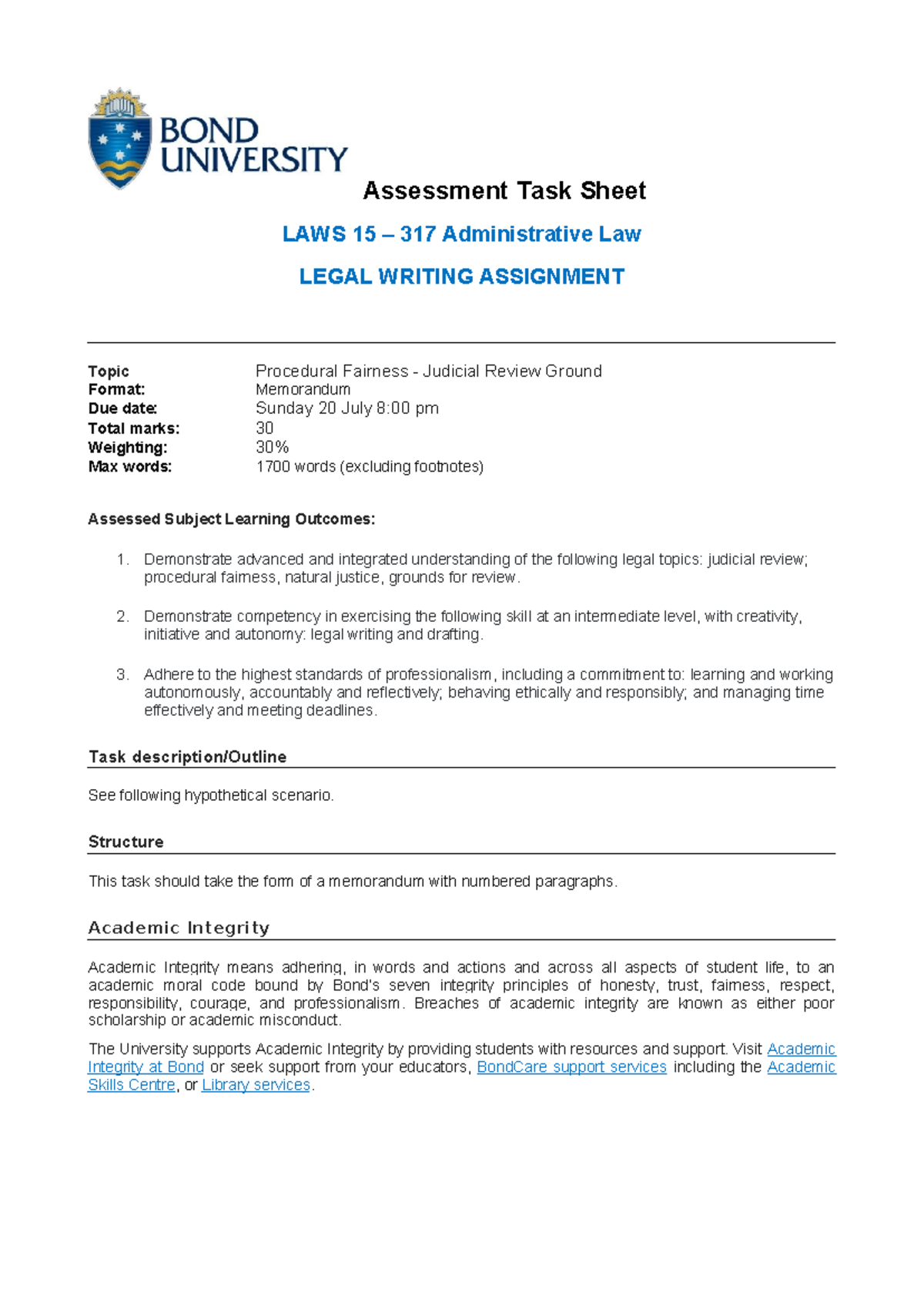LAWS 15 317 Admin Law Legal Writing Assignment Guidelines - Studocu