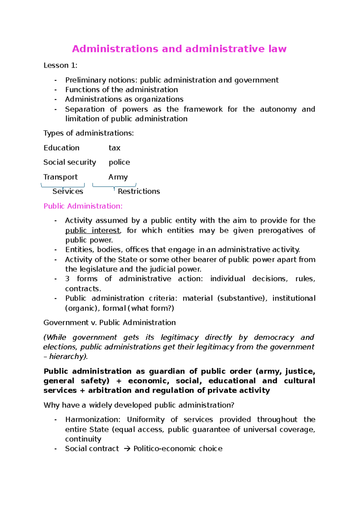 Administrations and Administrative Law: Lesson 1 Overview and Key ...