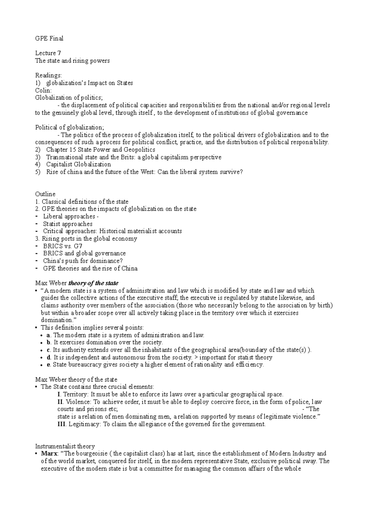 GPE Final Lecture Notes: The State, Rising Powers, and Globalization ...