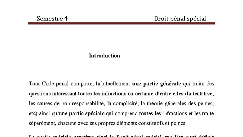 Cours DPS Semestre 4 : Droit Pénal Spécial - Introduction et Concepts ...