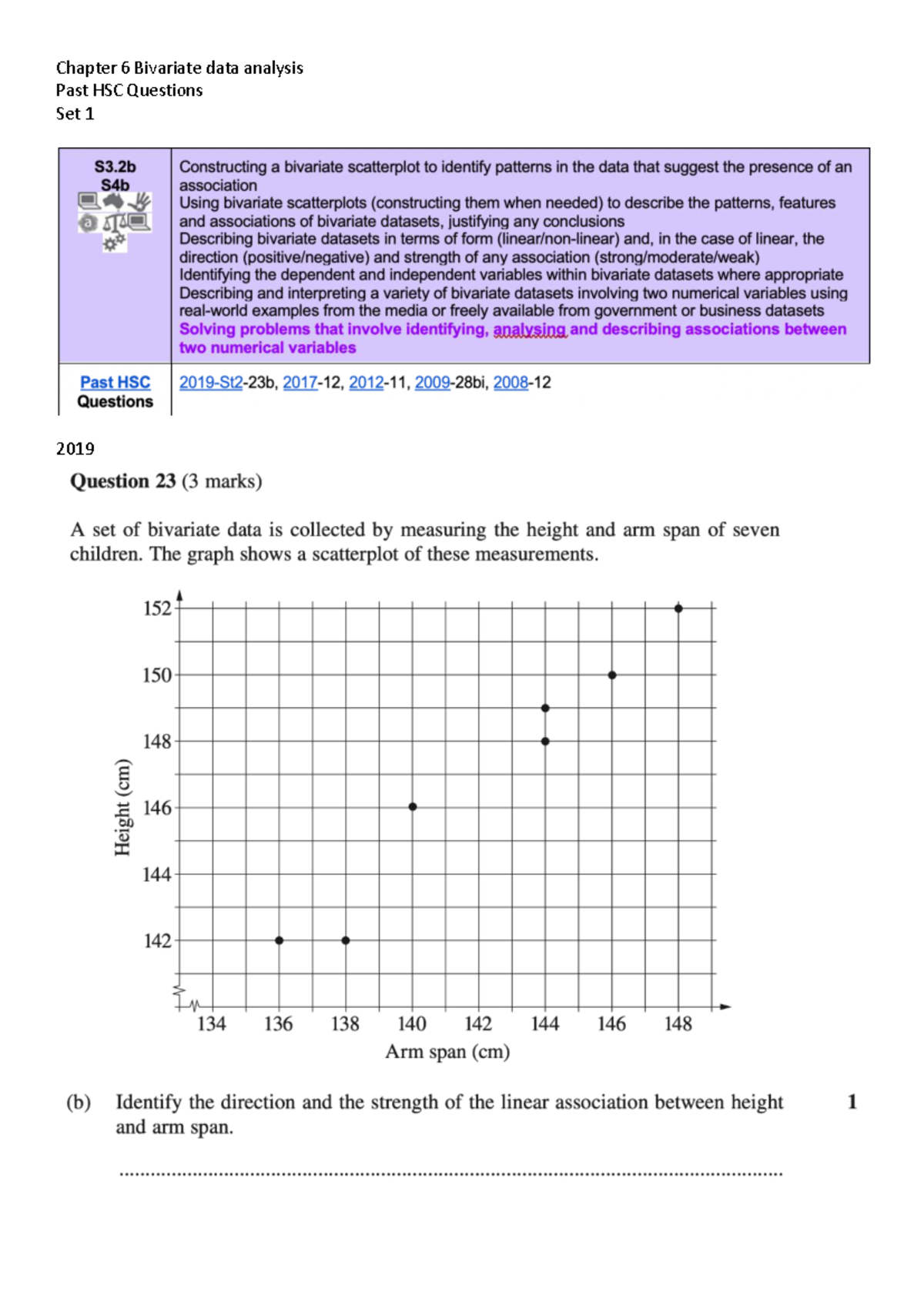 Chapter 6 Bivariate data analysis Past HSC Questions Set 1 (incl ...