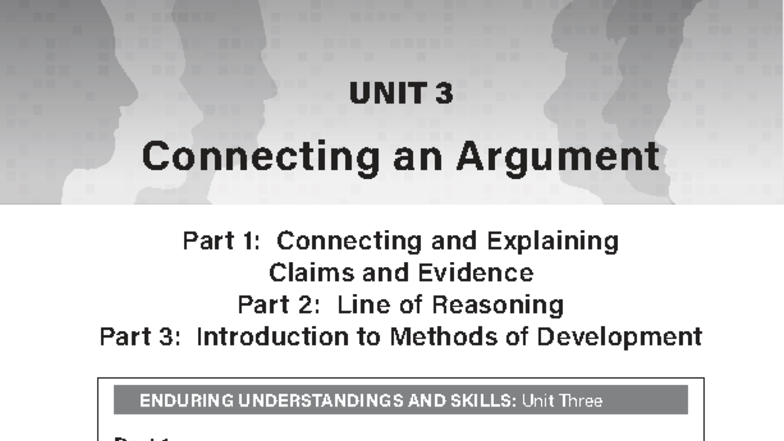 Unit 3: Connecting Arguments - Claims, Evidence, and Reasoning in AP Lang - Studocu
