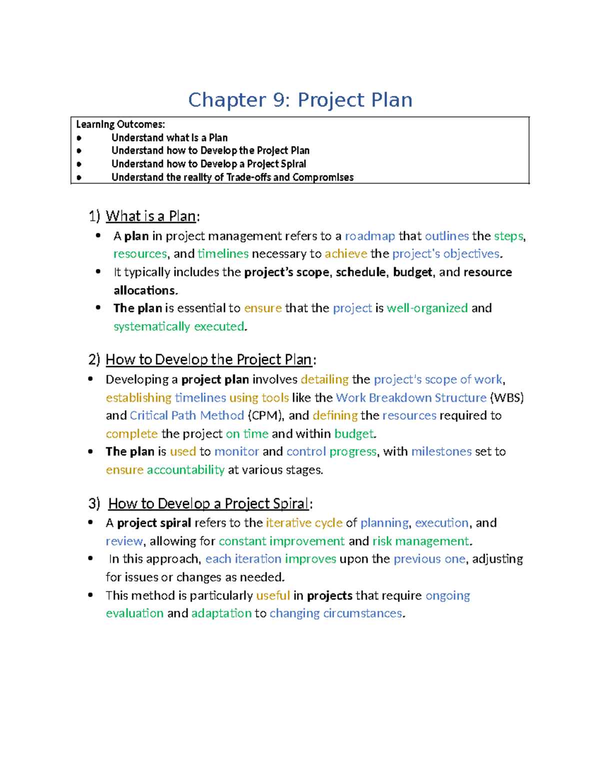 Chapter 9 Project Plan - Chapter 9: Project Plan Learning Outcomes: Understand what is a Plan ...