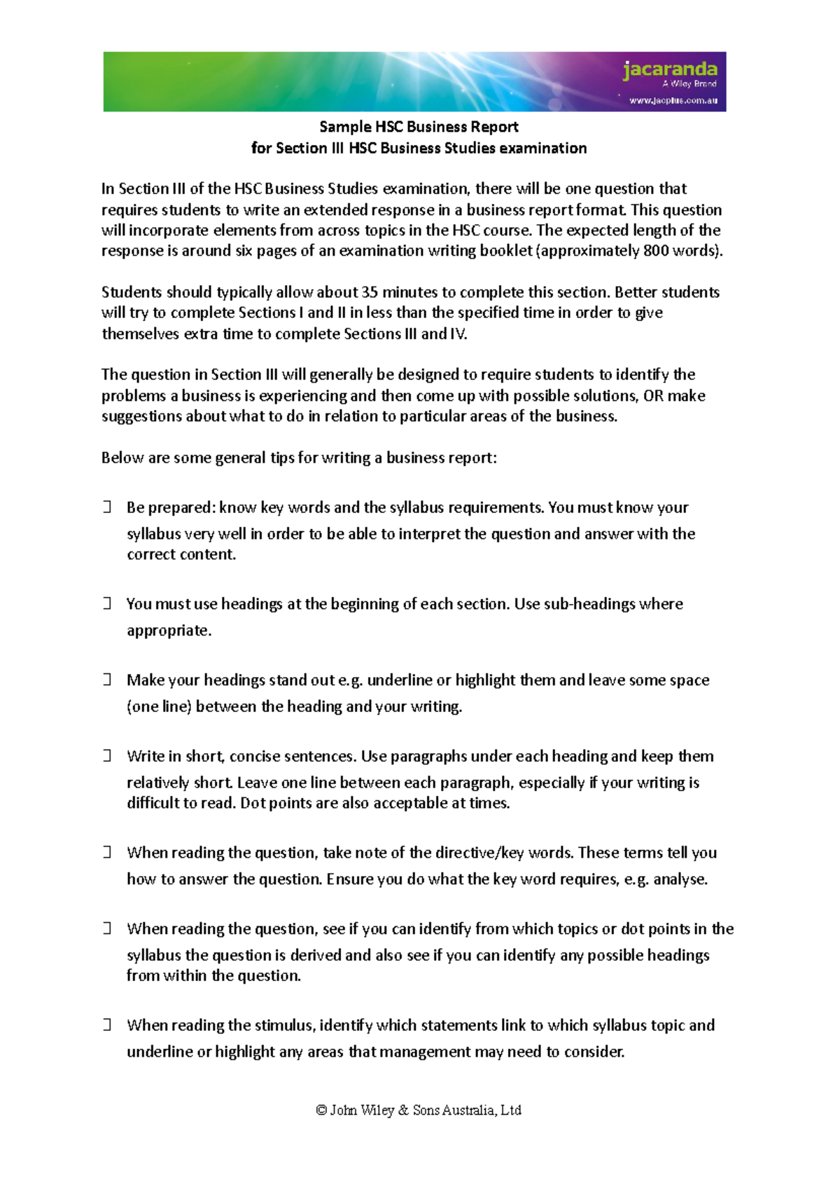 HSC Business Studies: Guide to Writing Extended Business Reports - Studocu