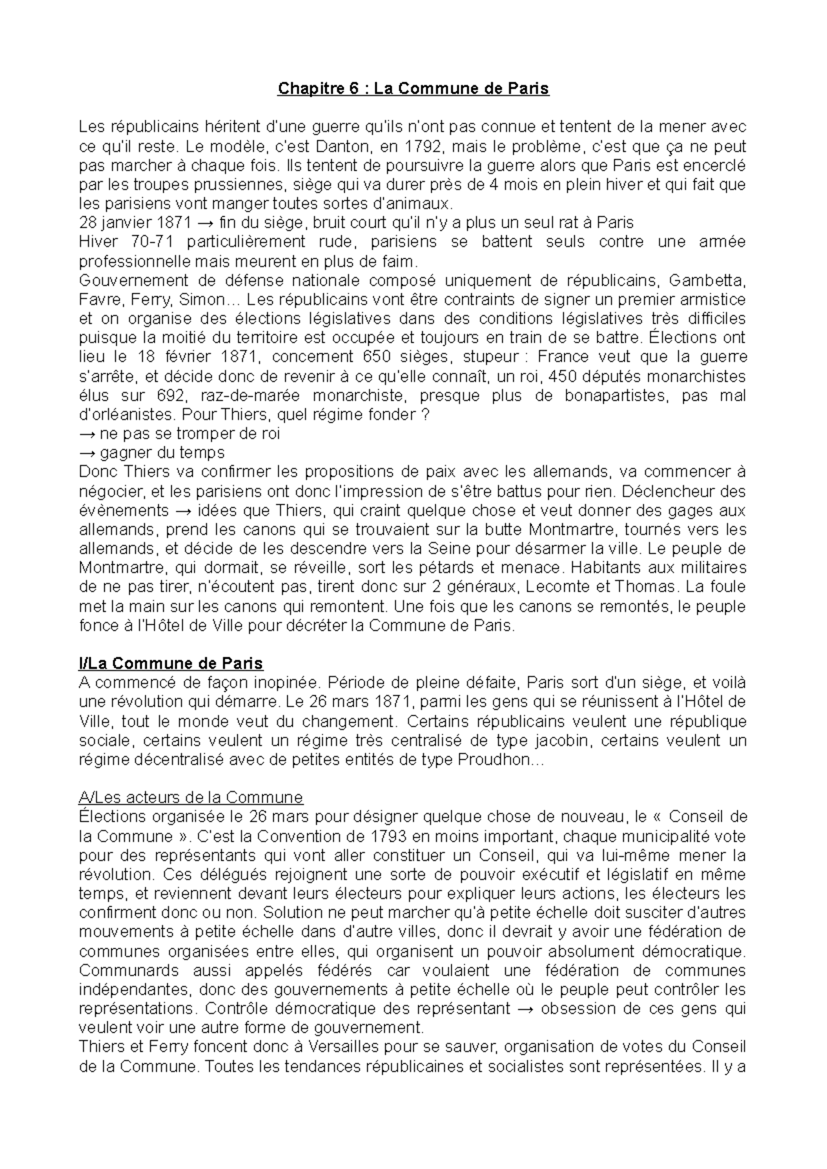 Chap 6 : Les enjeux et acteurs de la Commune de Paris - Studocu