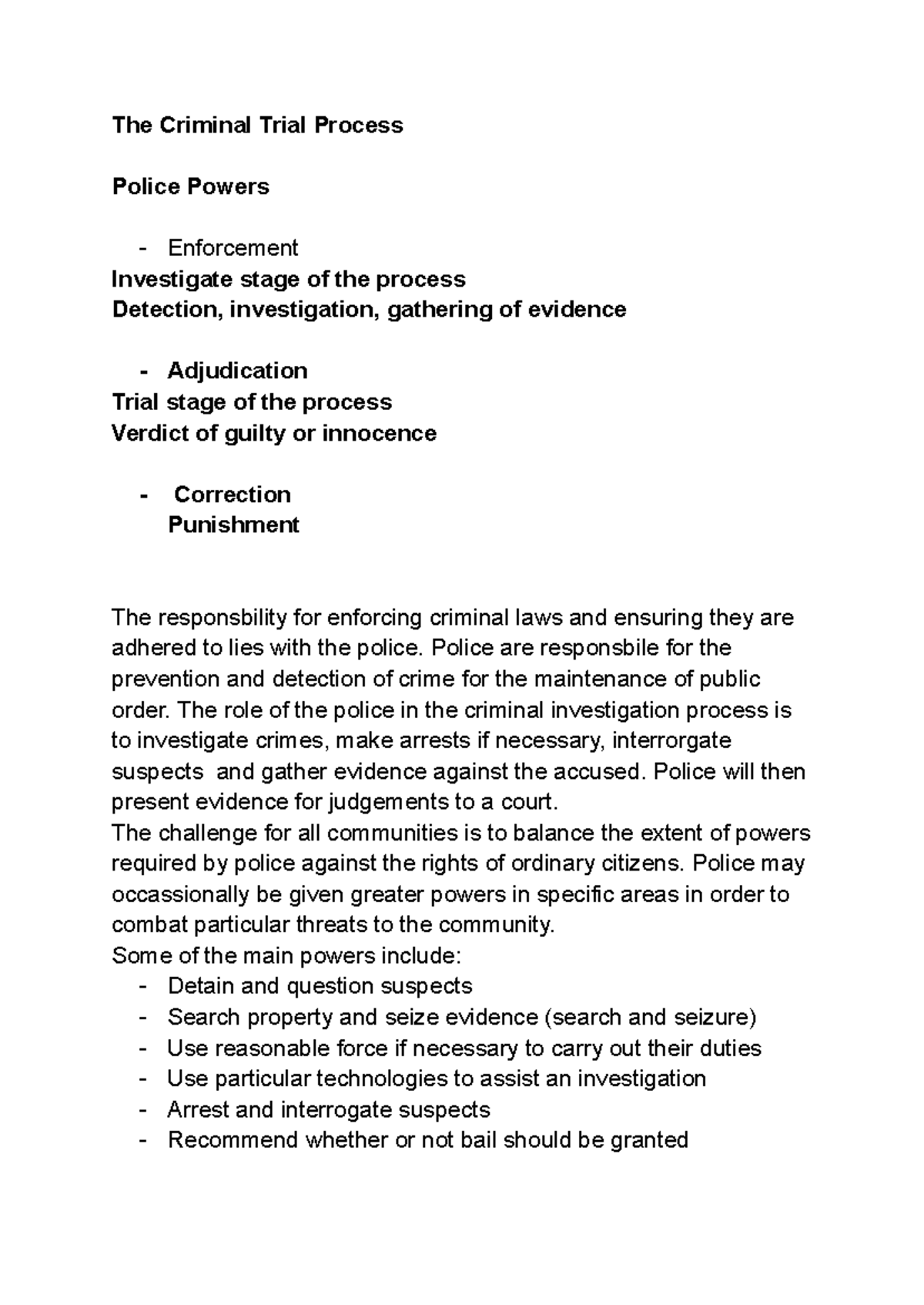 The Criminal Trial Process: Police Powers and Evidence Gathering ...
