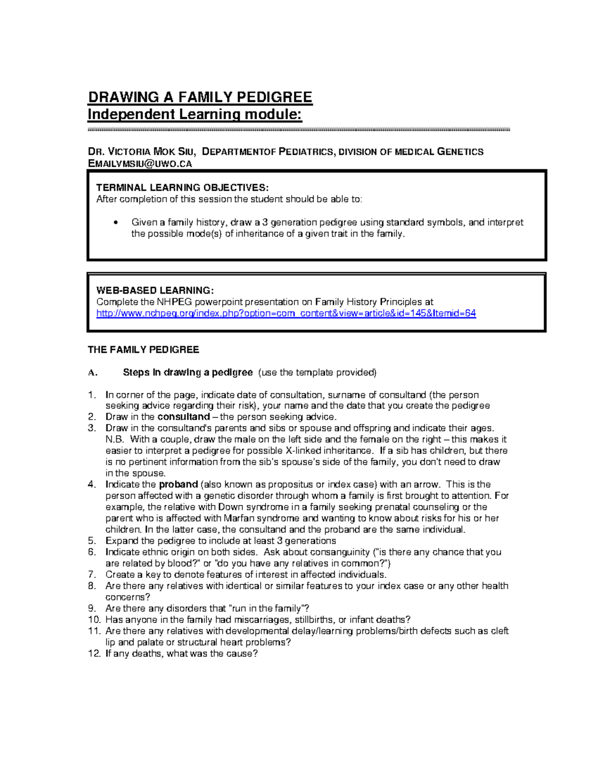 Pedigree Drawing Guide: Family History & Inheritance Patterns (GENET ...