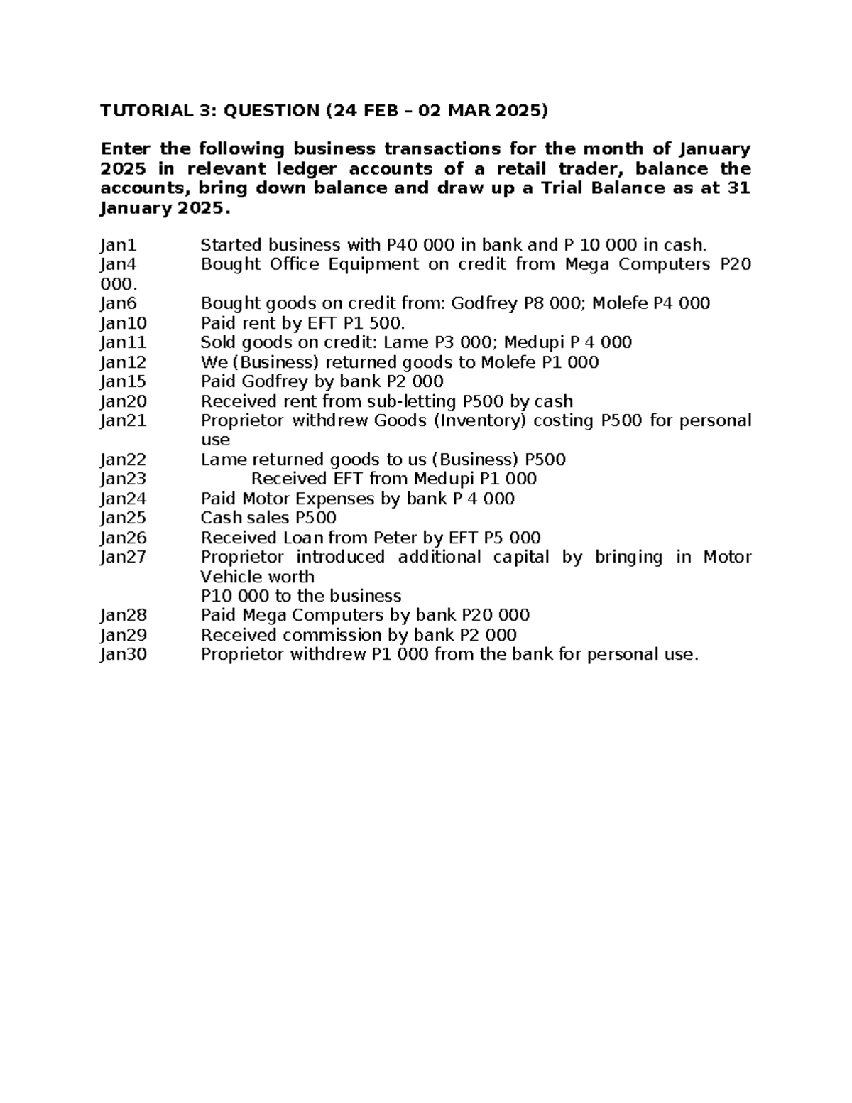 Accounting 6: Tutorial 3 business transactions and trial balance ...