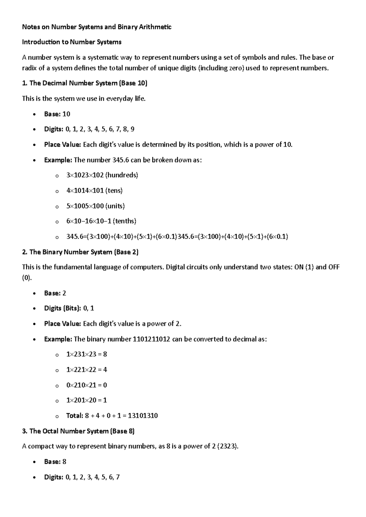 Computational Mathematics - Notes on Number Systems & Binary Arithmetic ...