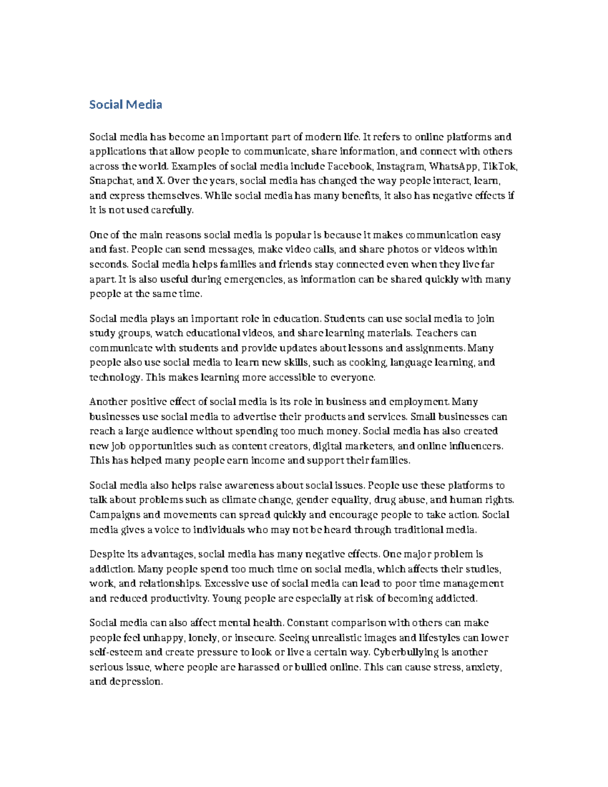 Social Media Essay - Understanding Its Impact and Challenges - Studocu