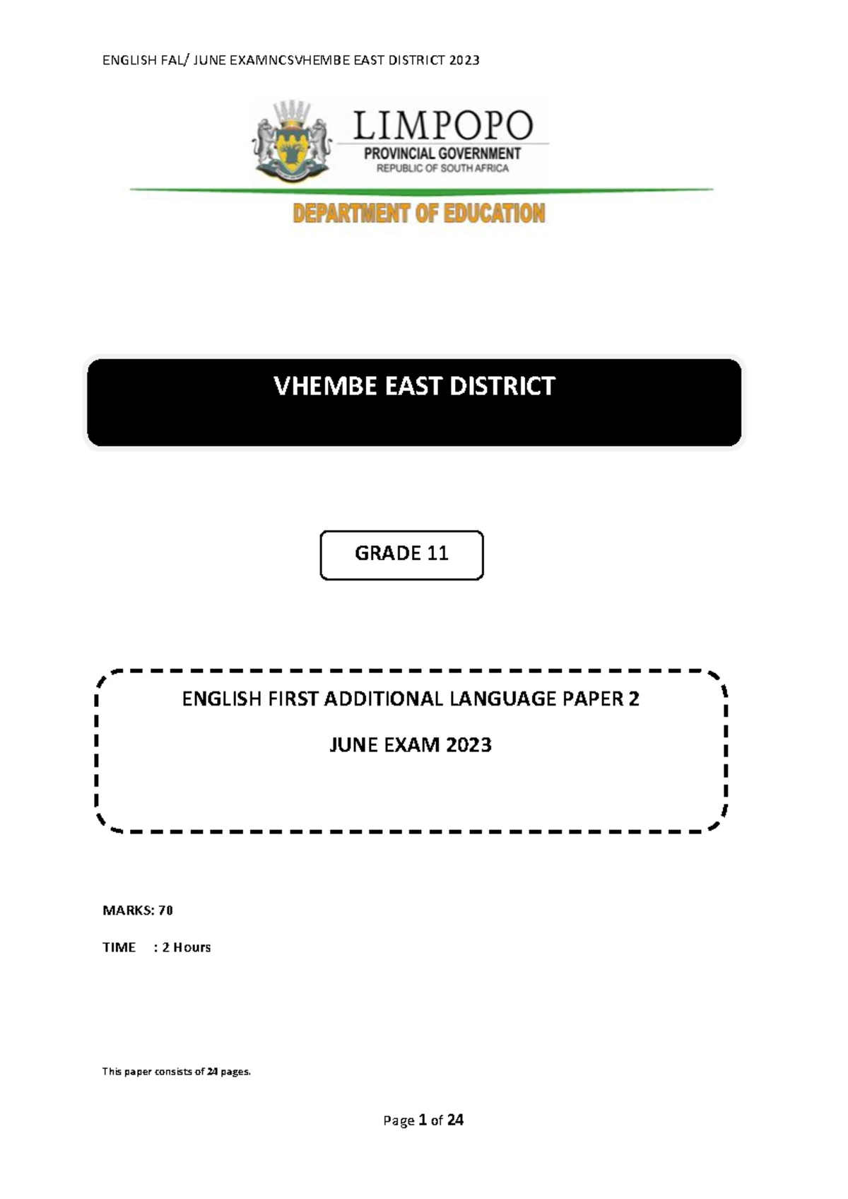 Grade 12 English Home Language Paper 1 Exam Prep Guide - Studocu
