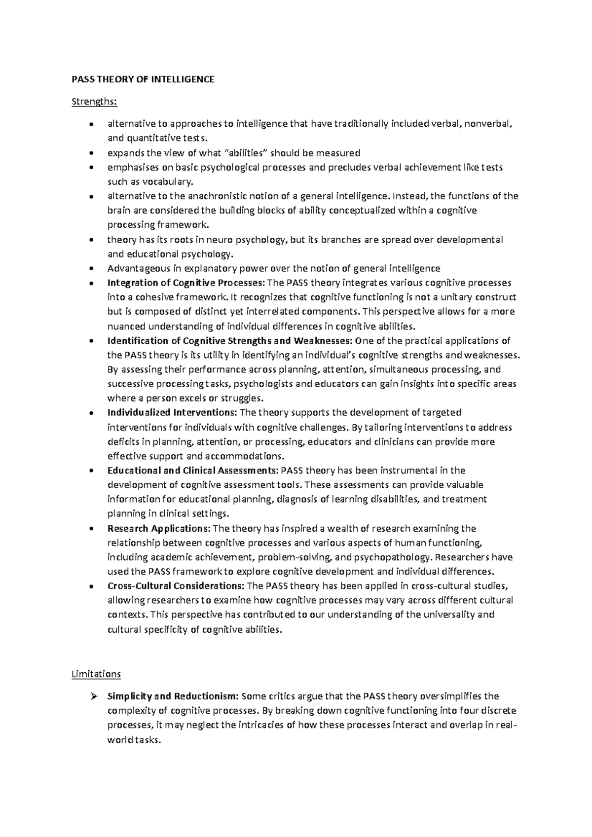 PASS Theory of Intelligence: A Critical Analysis of Strengths and ...