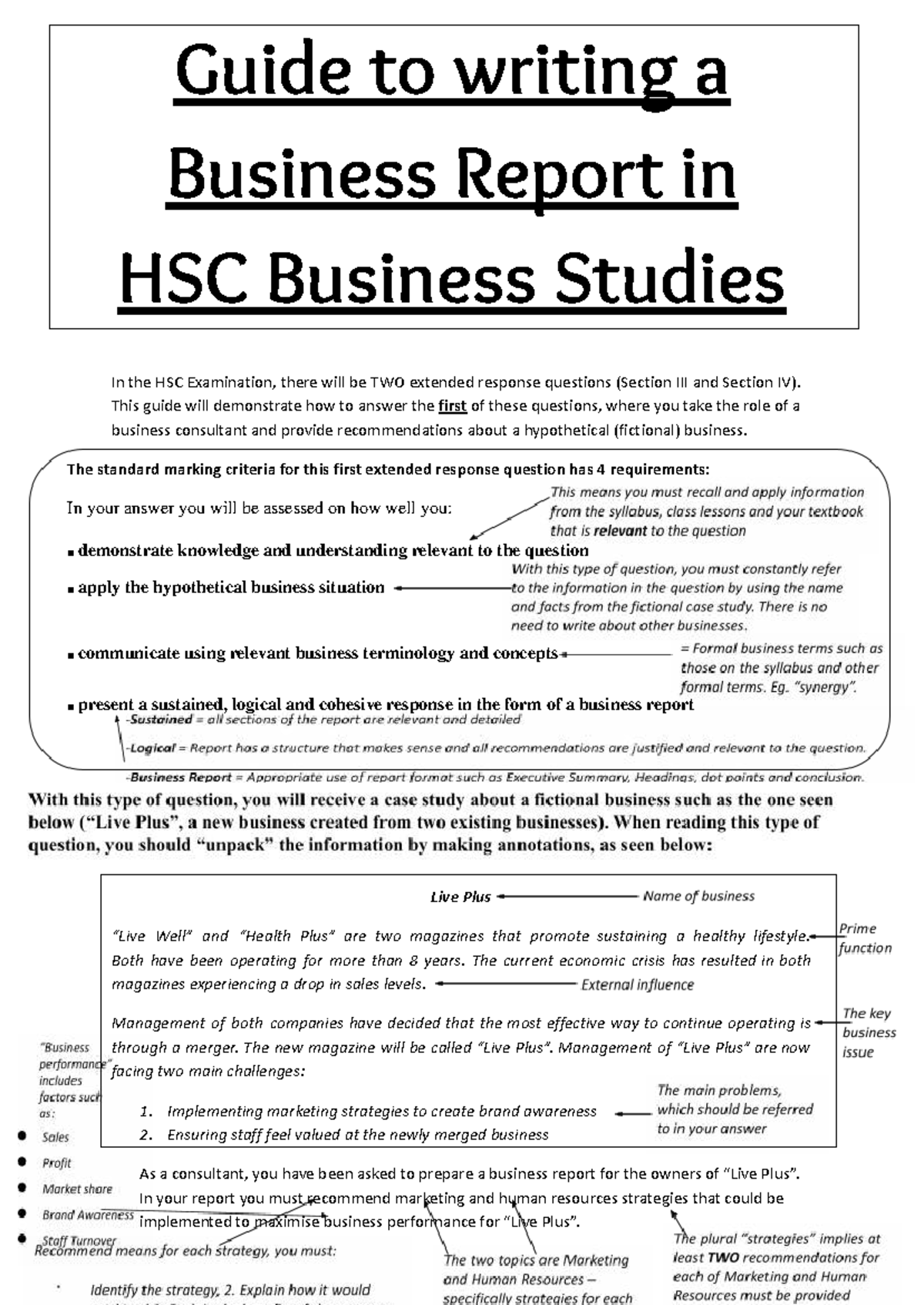 HSC Business Studies: Writing a Business Report Guide for Extended ...
