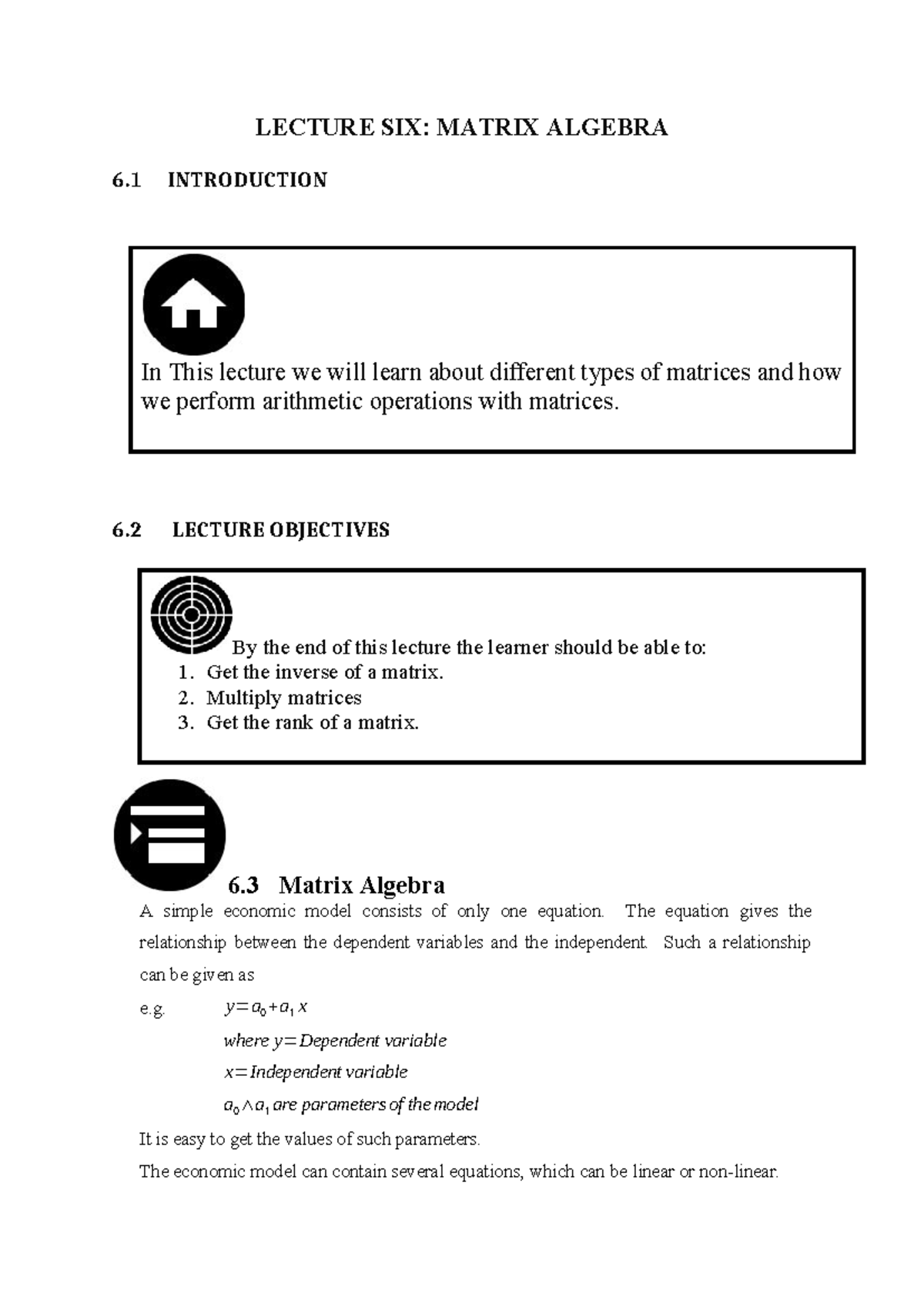 LECTURE 6: MATRIX ALGEBRA - Key Concepts and Operations - Studocu