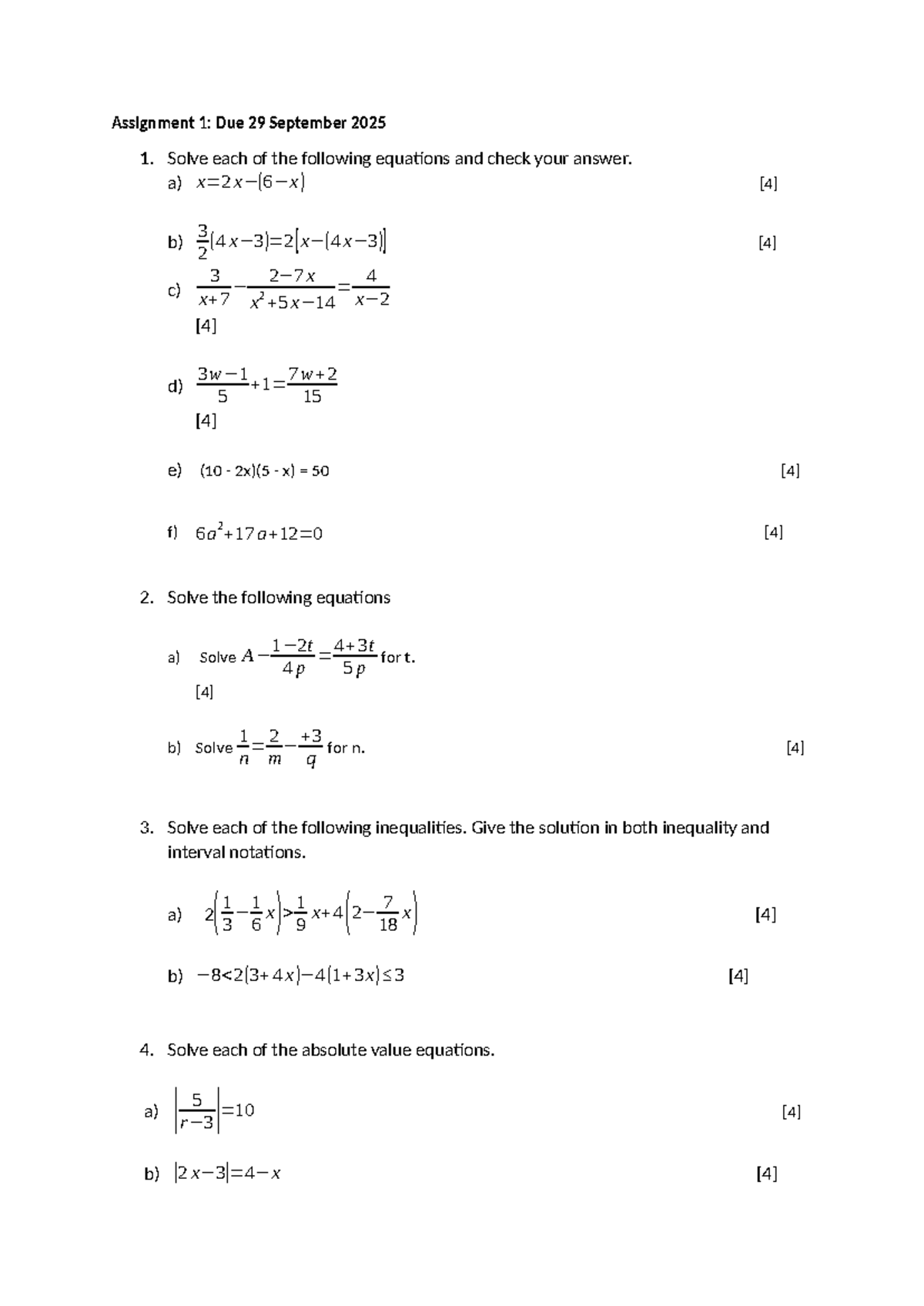 Assignment 1 Solutions for MATH 160 - Due 29 Sept 2025 - Studocu