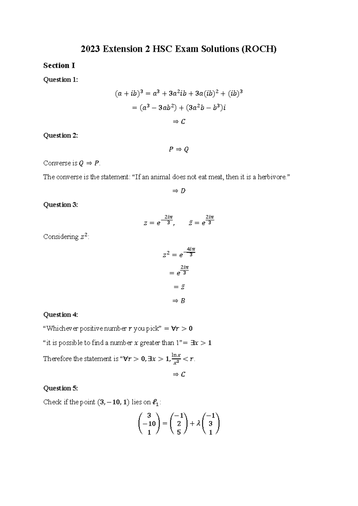 2023 HSC Extension 2 Final Exam Solutions (ROCH) - Studocu